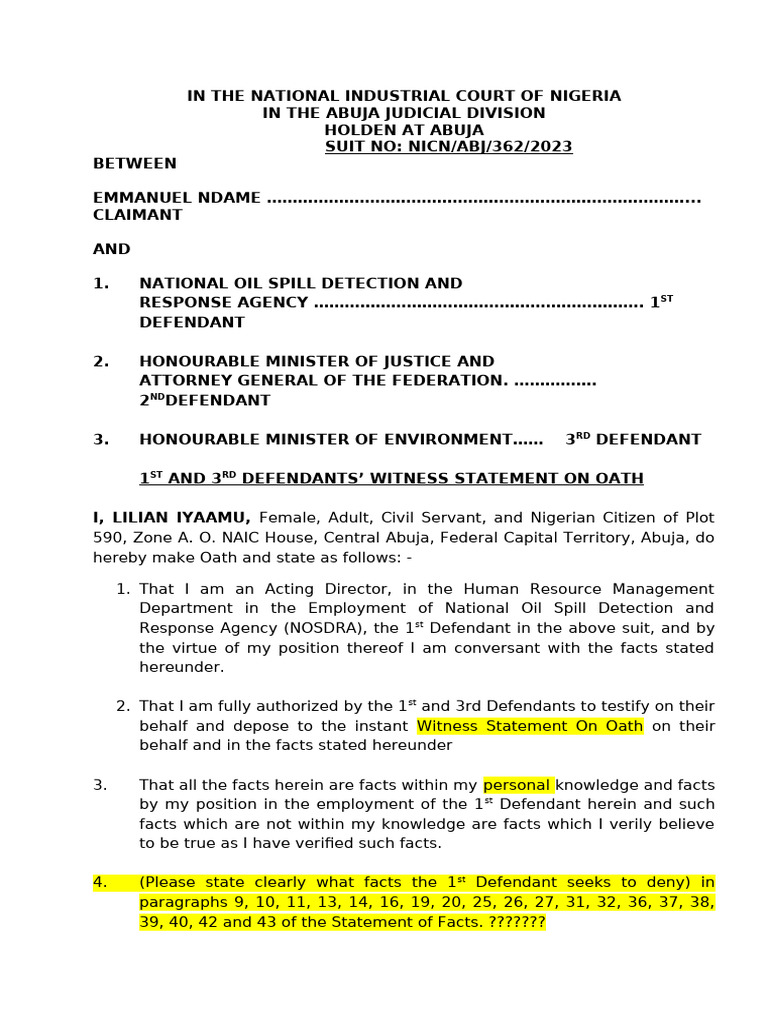 NOSDRA Promotion Examination Testimony | PDF | Lawsuit | Plaintiff