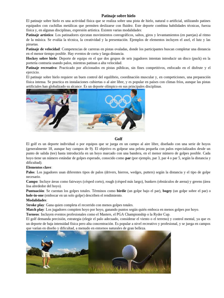 Modalidades del Patinaje sobre Hielo | PDF | Patinaje Artístico | Deportes
