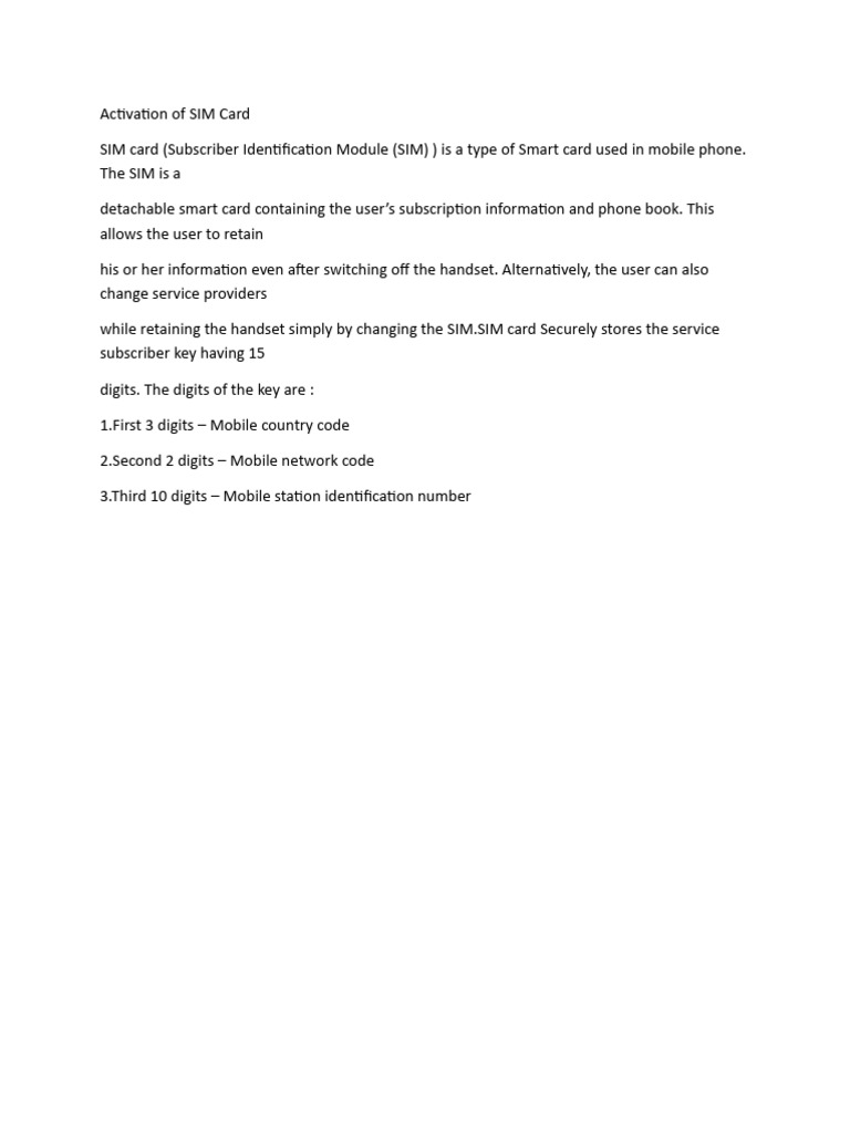 Activation of SIM Card | PDF