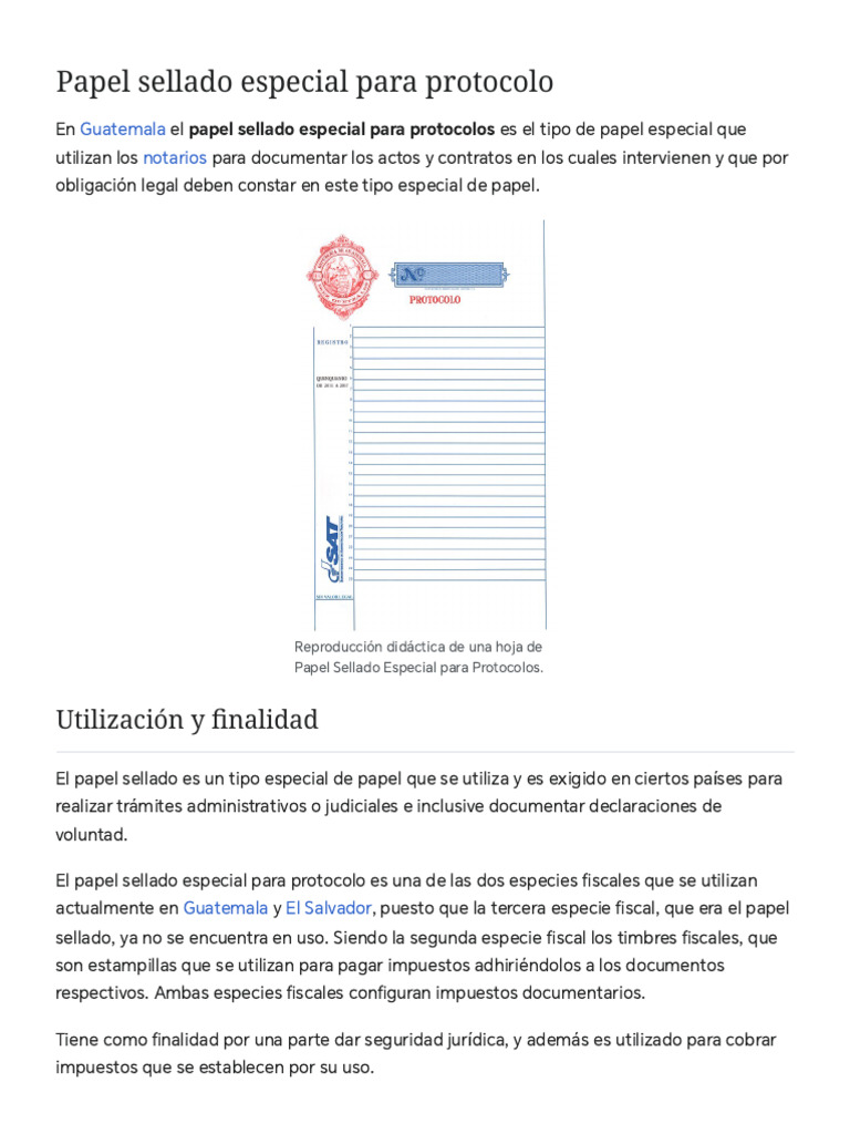 Papel Sellado Especial para Protocolo - Wikipedia, La Enciclopedia Libre | PDF