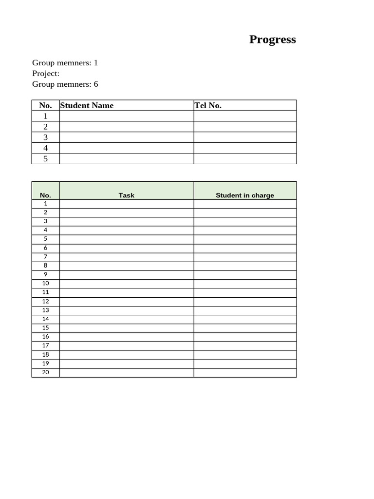 Project tracking form Tuần 1 | PDF