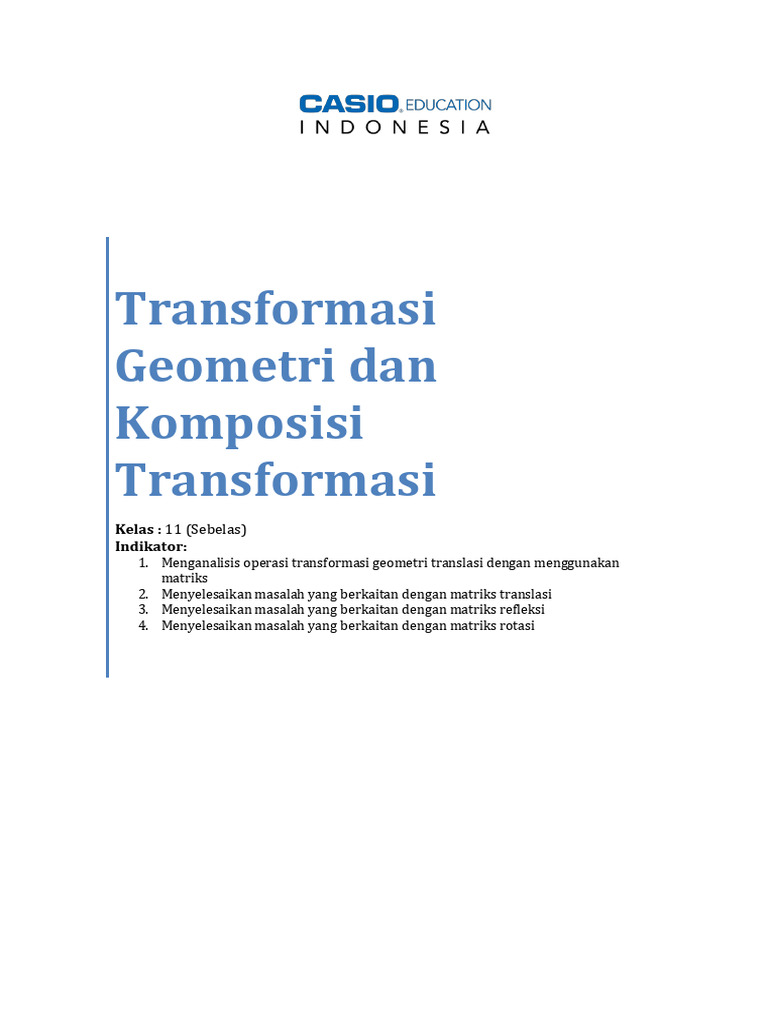 G11 - 5 - Transformasi Dan Komposisi Transformasi (Rev) | PDF