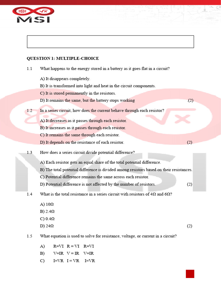 Electric Circuits Term 2 Test Pdf Voltage Series And Parallel