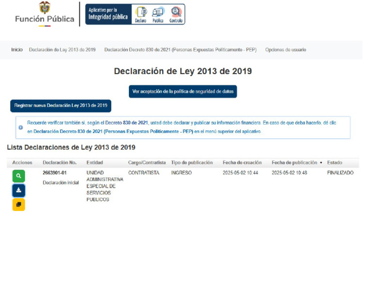 Pantallazo SIGEP | PDF