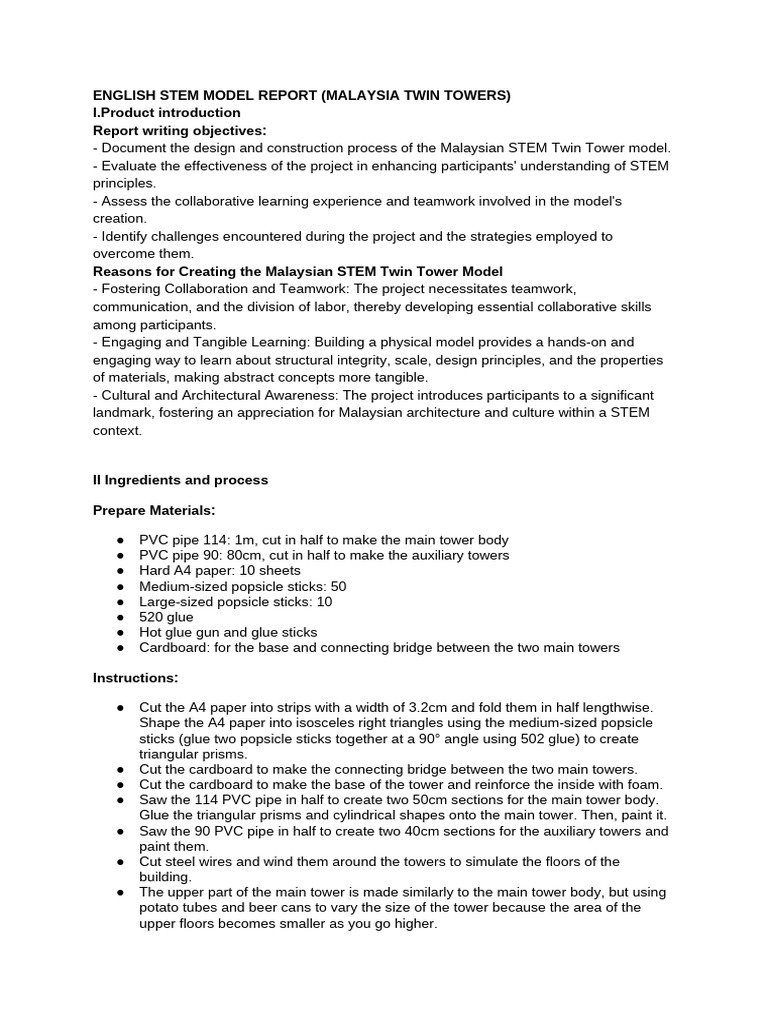 English Stem Model Report (Malaysia Twin Towers) | PDF