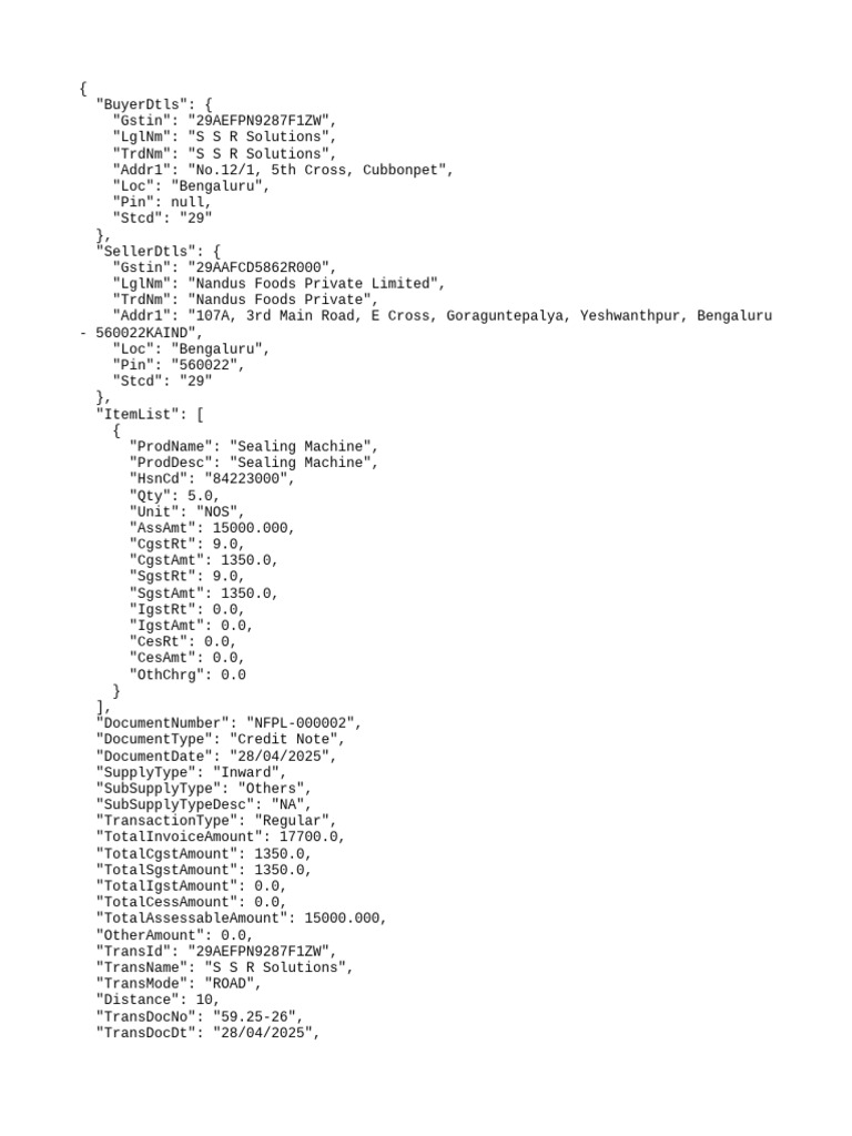 Purchase return Error Json File | PDF