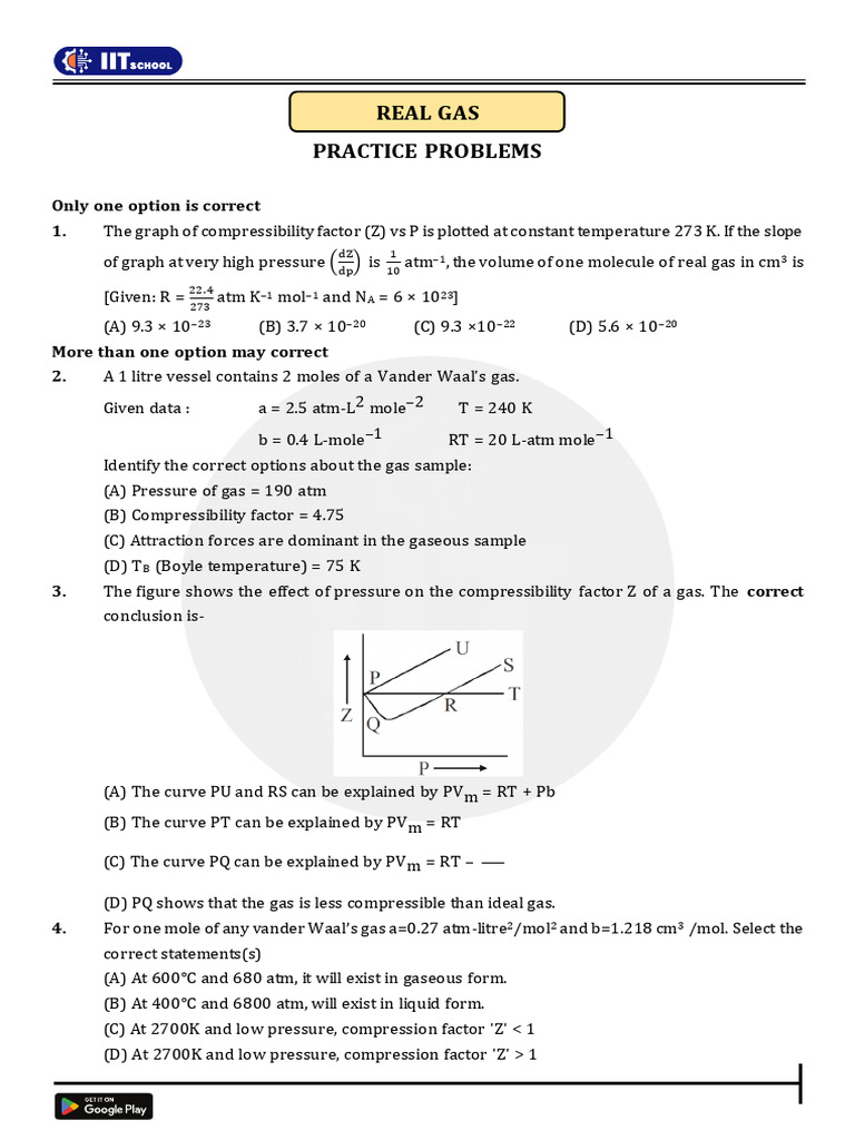 Van der Waals Gas Practice Problems | PDF | Gases | Physical Phenomena