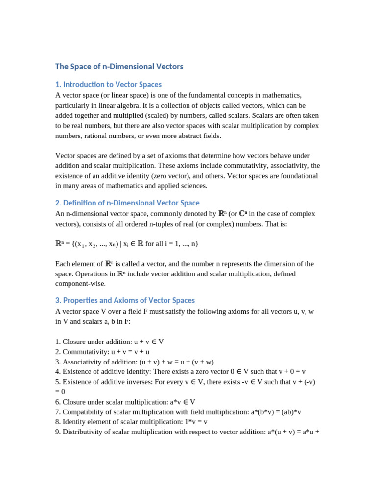 n_dimensional_vector_space | PDF | Vector Space | Basis (Linear Algebra)