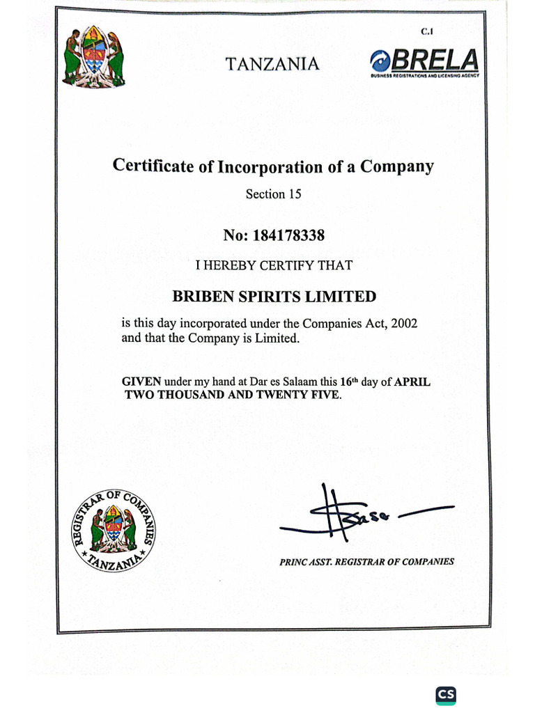 Briben - Tin & Certificate | PDF