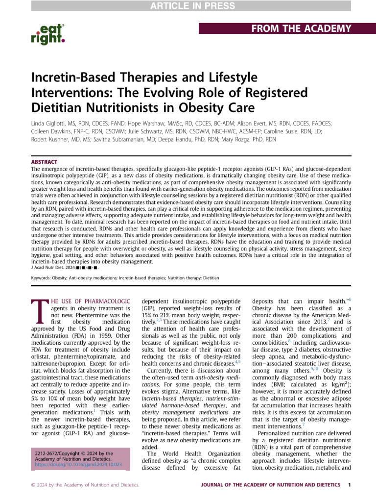 Incretin Based Therapies and Lifestyle Interventions The Evolving Role ...