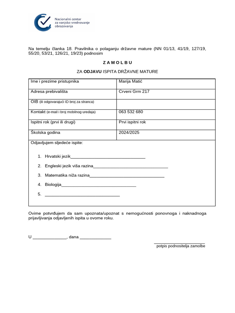 Pristupnici-Odjava-Ispita 4 | PDF