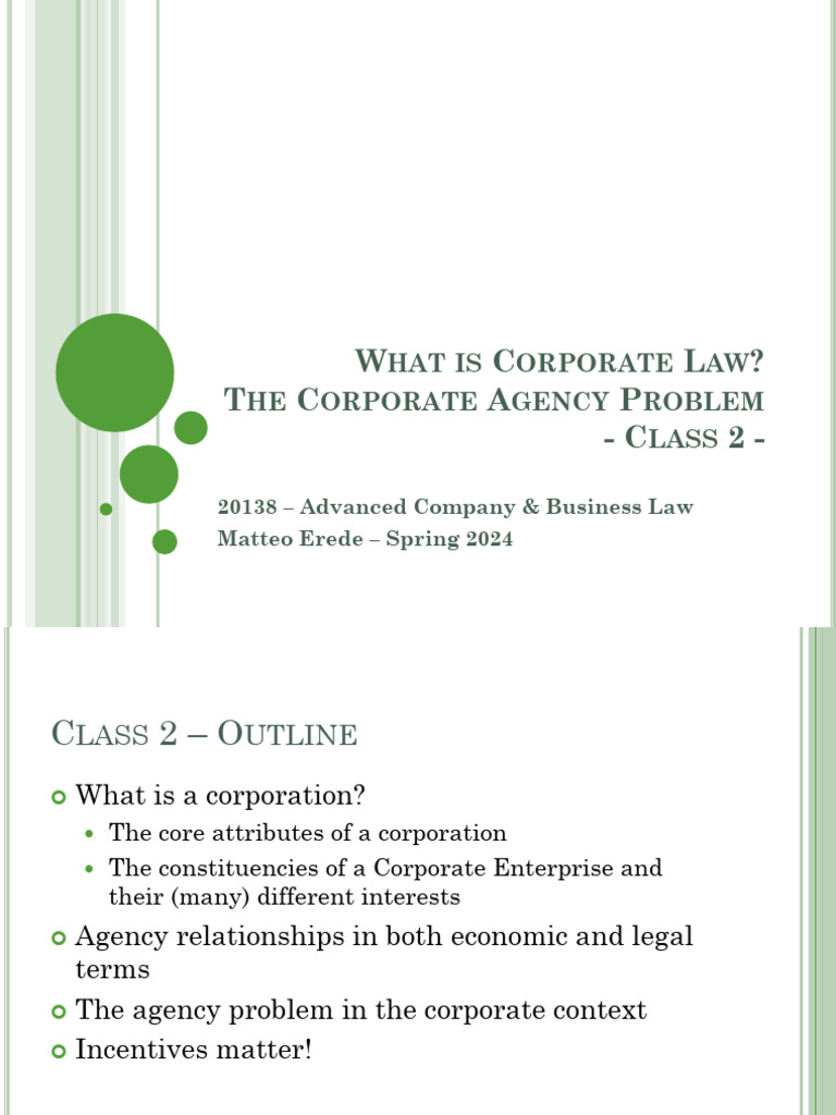 Slides - Class 2 - 2024 | PDF | Corporate Law | Corporations