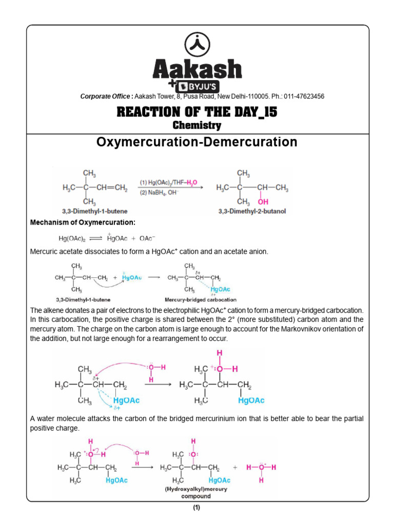 Oxymercuration-Demercuration Overview | PDF | Chemistry | Organic Chemistry