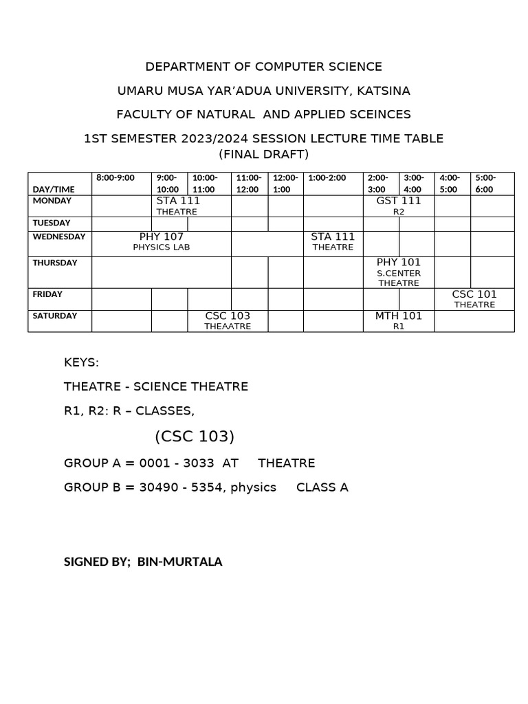 Computer Science Time Table-1 | PDF