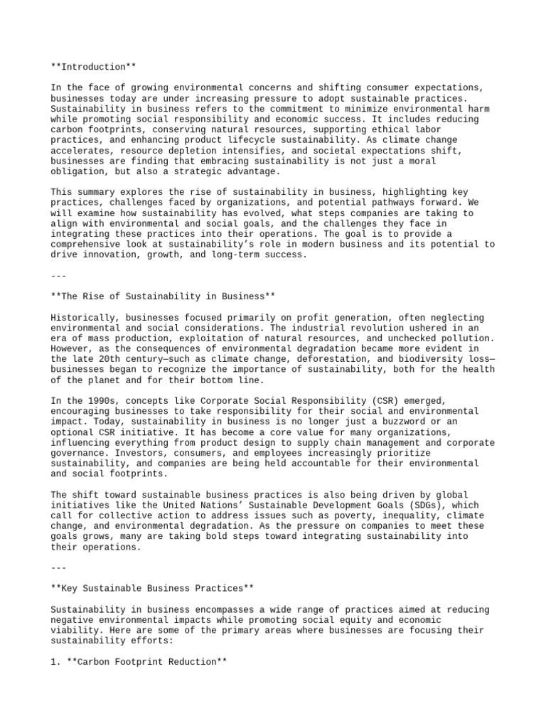 Sustainability in Business Practices, Challenges, and The Future | PDF ...