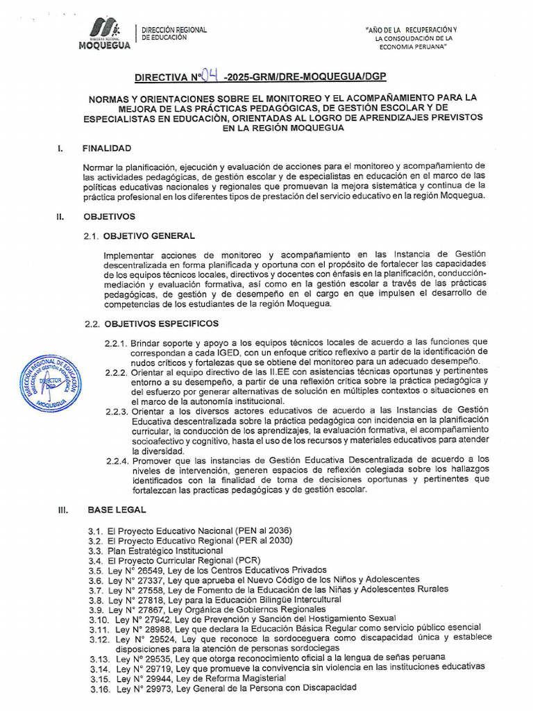 Directiva N°04-2025-Dgp Monitoreo | PDF