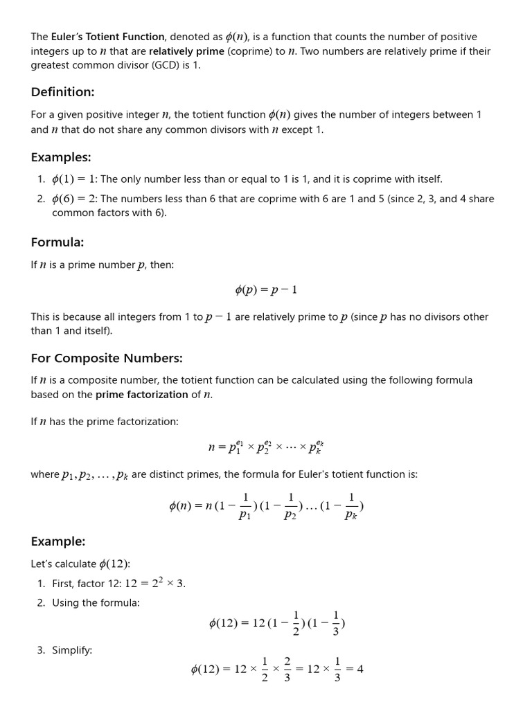 10_Euler’s Totient Function | PDF | Ring Theory | Algebra