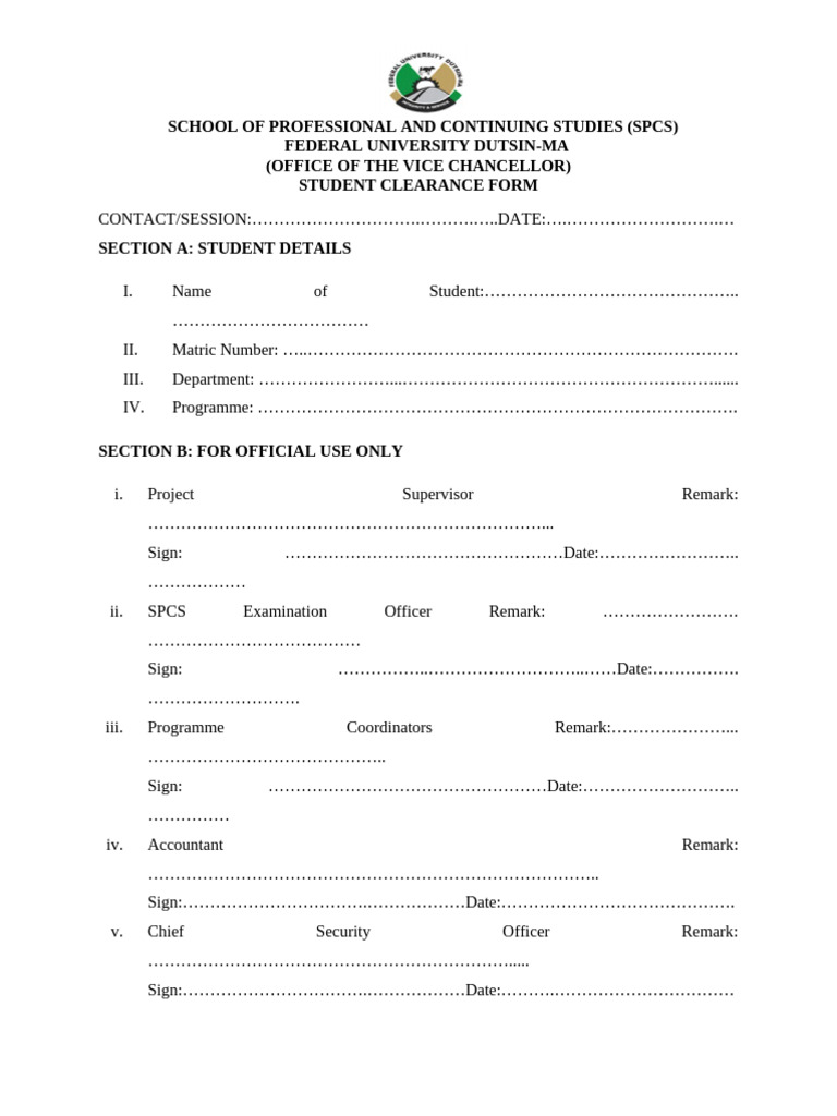 SPCS Clearance Form | PDF
