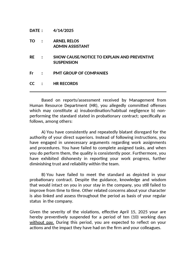Notice of Preventive Suspension | PDF