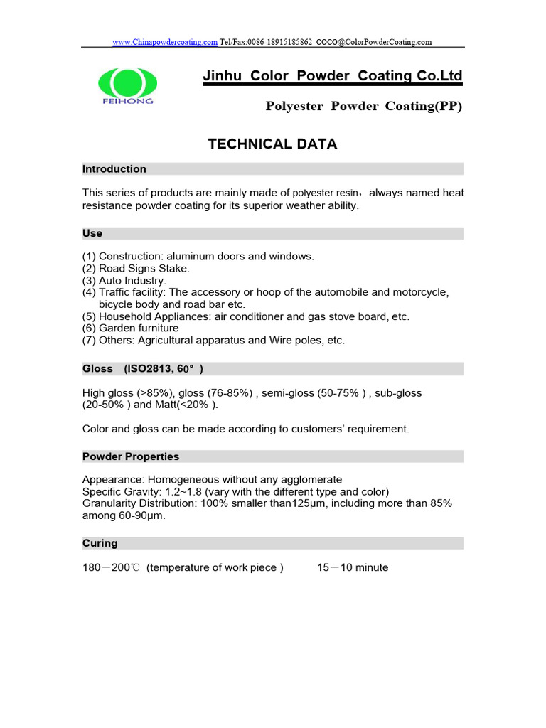 Polyester Powder Coating (TDS) Exterior | PDF | Polyester | Coating