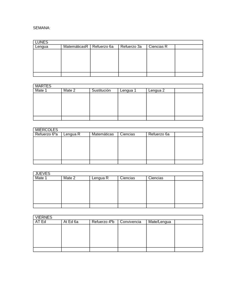 Plantilla Planificacion Semana | PDF