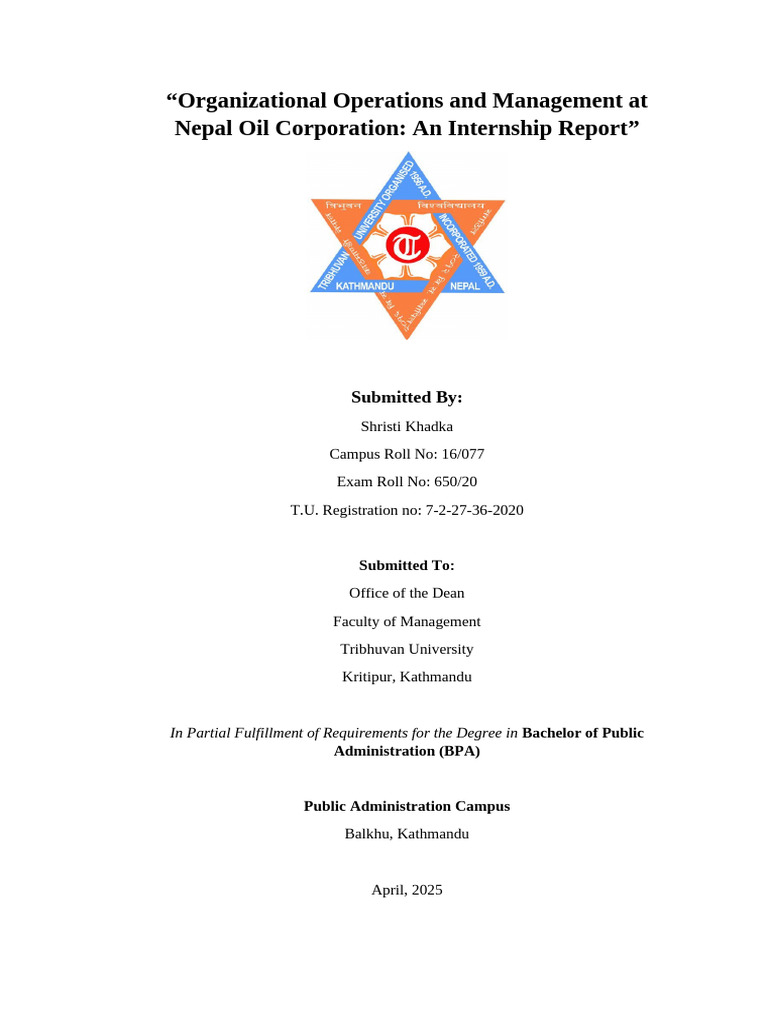 Internship Report on Nepal Oil Corporation | PDF | State Owned ...