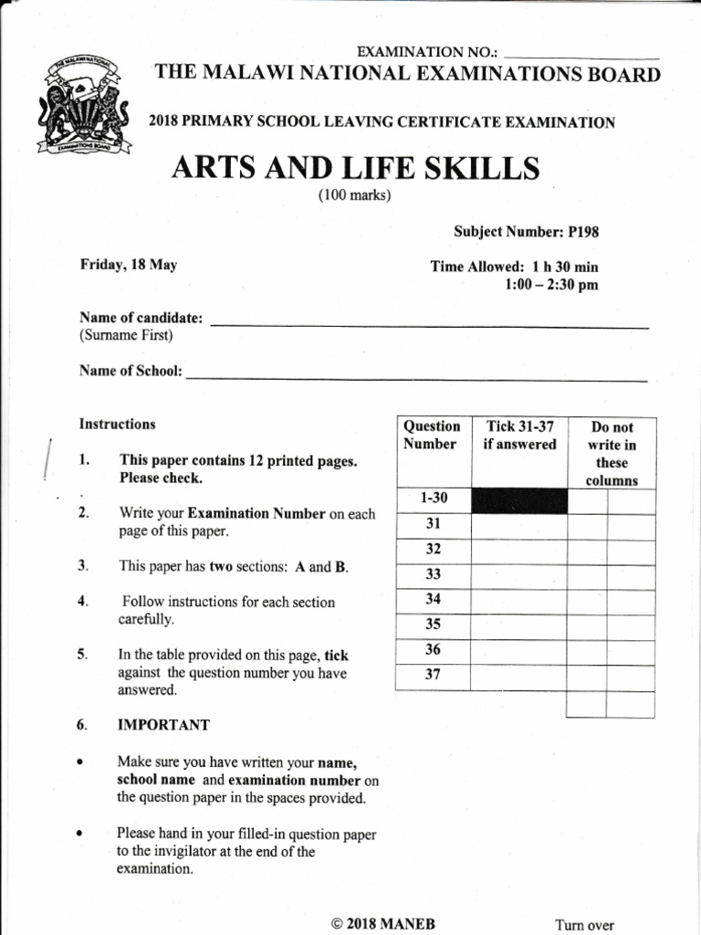 2018 Pslce Arts and Life Skillss | PDF | Self Esteem | Adolescence