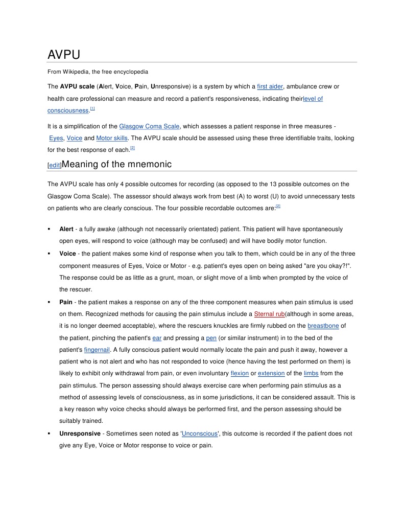 AVPU | PDF | Neuroscience | Health Care