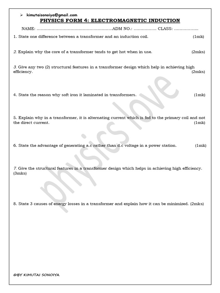 Physics Form 4: Electromagnetic Induction | PDF | Transformer | Inductor
