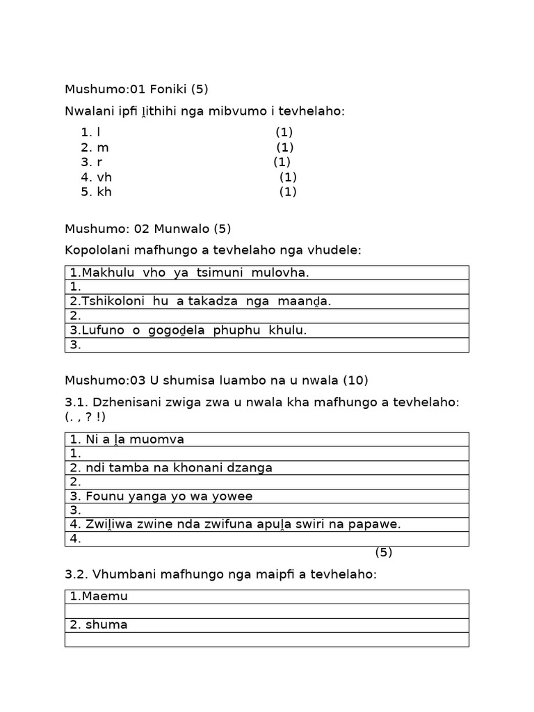 Grade 2 Baseline Term 1 2025 Tshivenda | PDF