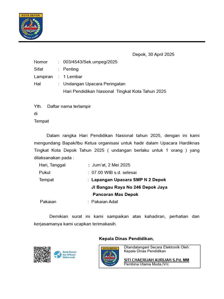 Surat_undangan Upacara Hardiknas 2025. Ormit,Bmps, Agpai, Jsit,Kkmi,Pgm, Pgri, Mkks Swasta, k3s ...