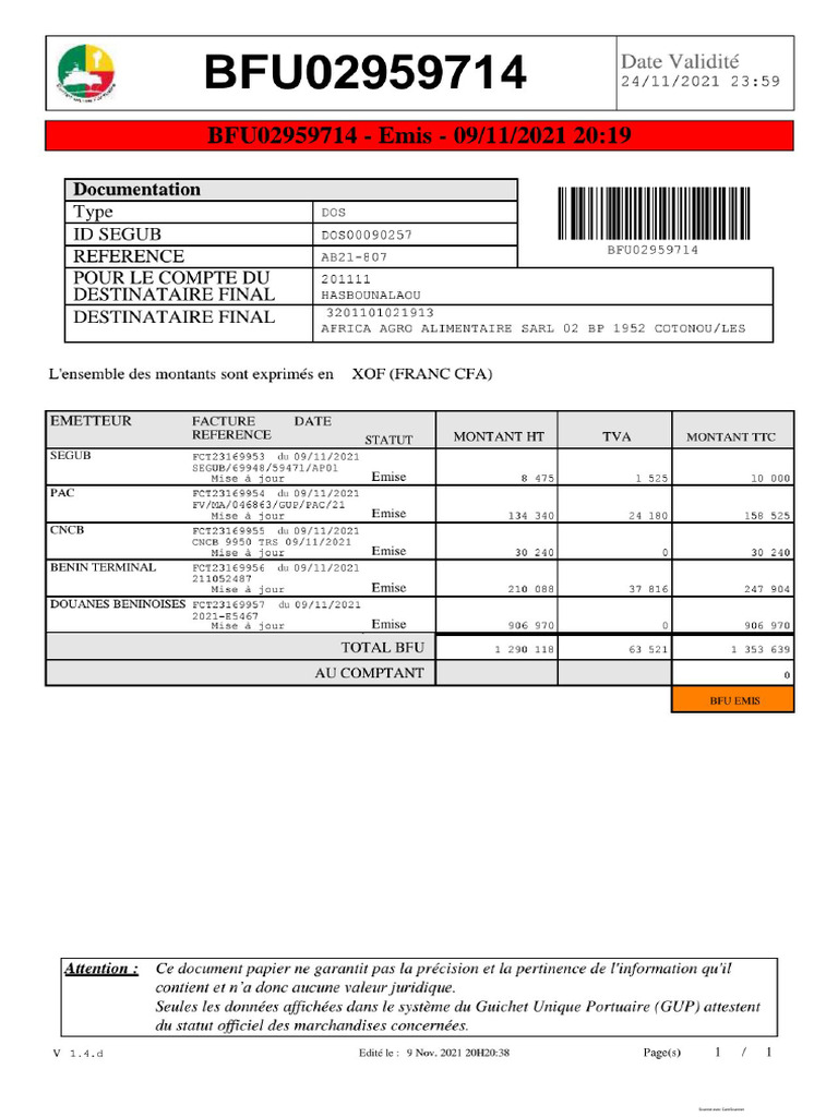 Notif BFUEMI BFU02959714 AP01 | PDF