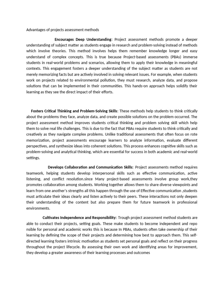 Project Assesment Method-Advantege and Disadvantage | PDF | Project ...