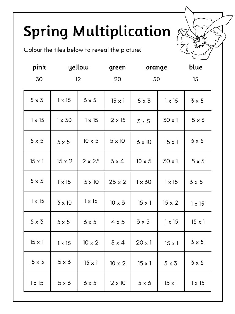 Spring Multiplication Math Worksheet | PDF