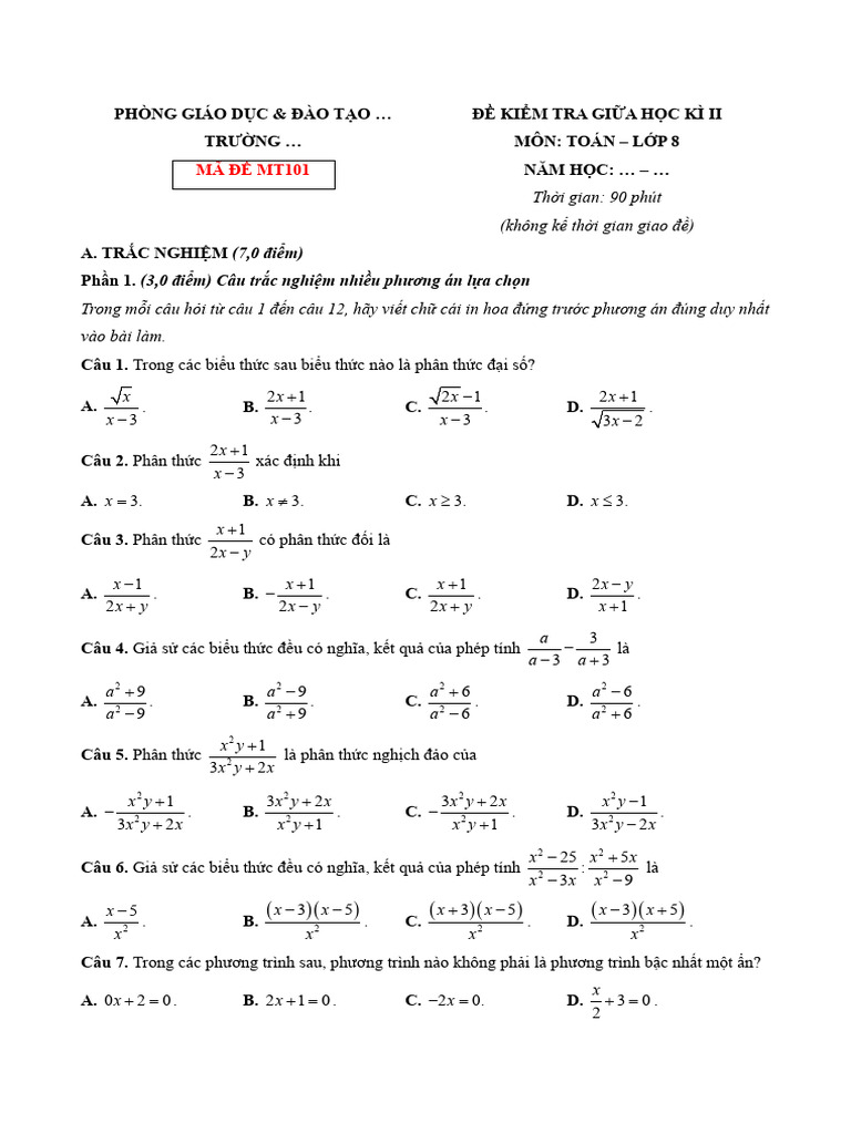 ĐỀ THI GK TOÁN 8 HKII - KẾT NỐI TRI THỨC KHÔNG ĐÁP ÁN | PDF