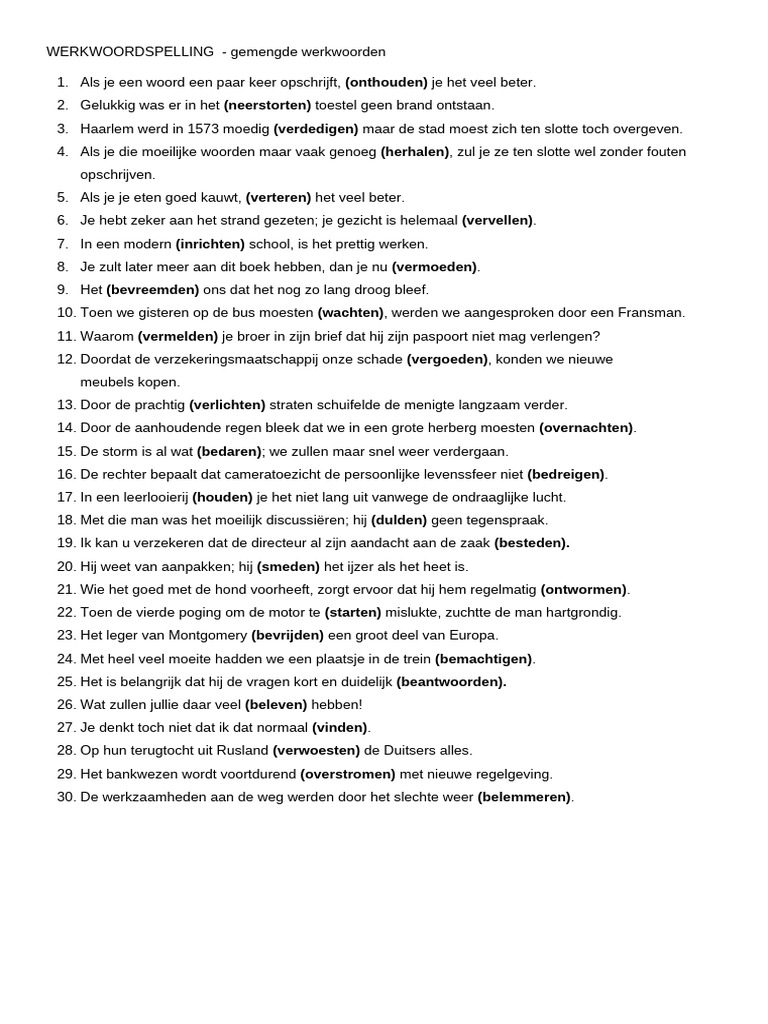 Oefening Werkwoordspelling 4 | PDF