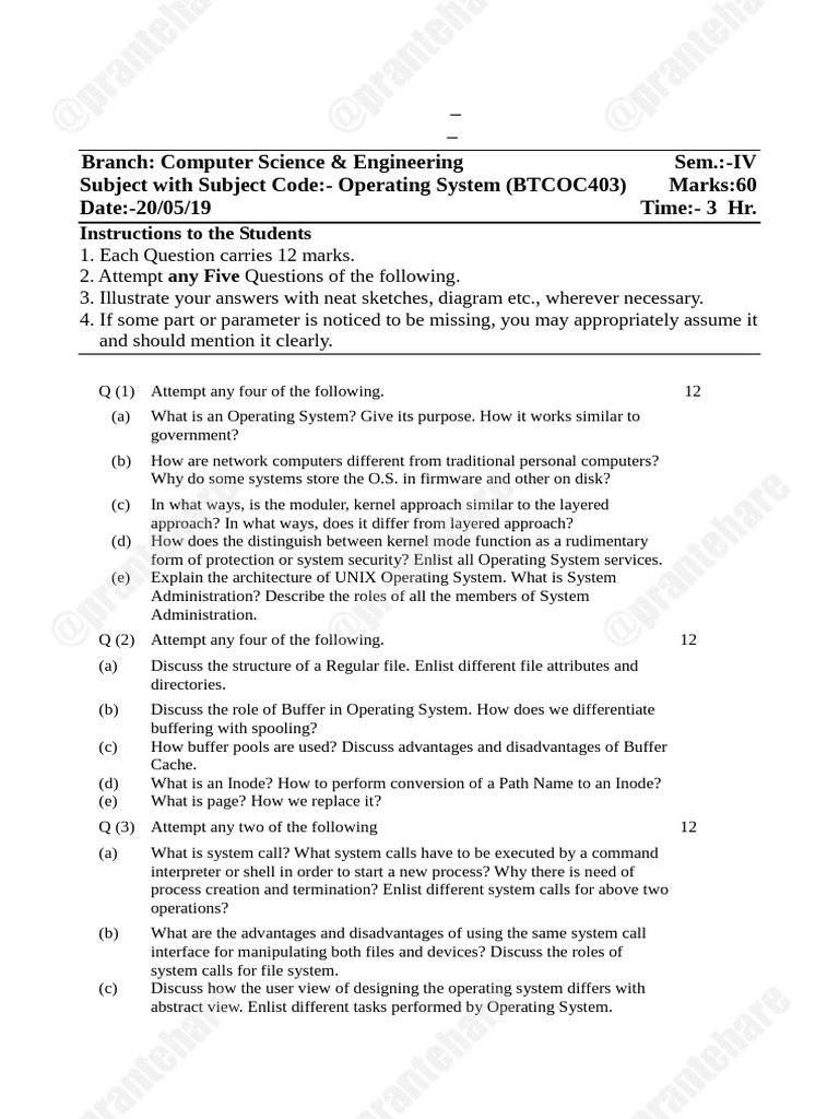 Operating System ALL PYQ (Pran Tehare) | PDF | Operating System | Kernel (Operating System)