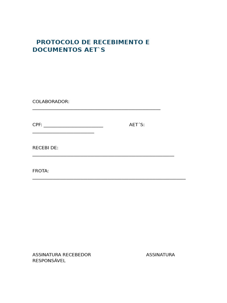 Protocolo de Recebimento e Documentos Aet | PDF