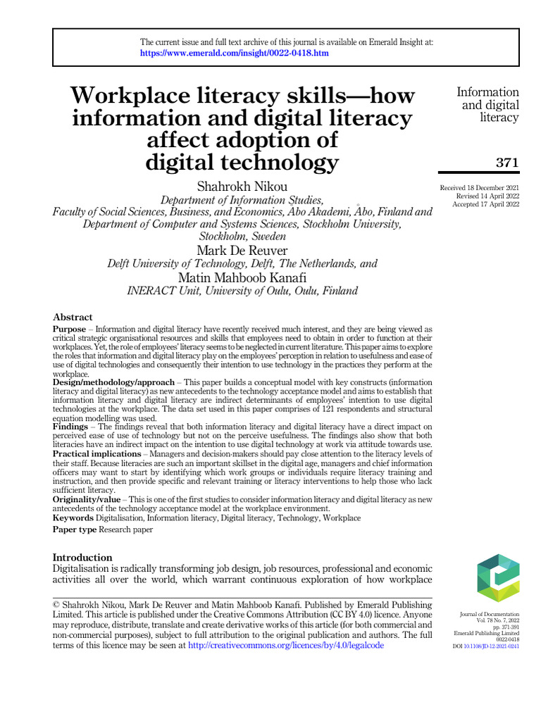 Impact of Literacy on Digital Tech Adoption | PDF | Survey Methodology ...