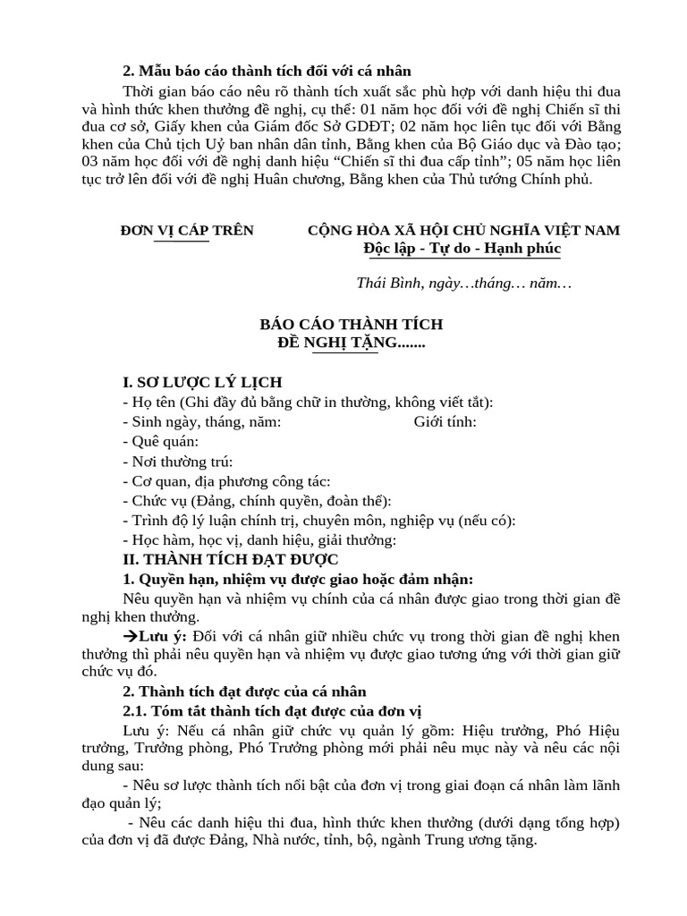 MẪU BCTT - CÁ NHÂN | PDF