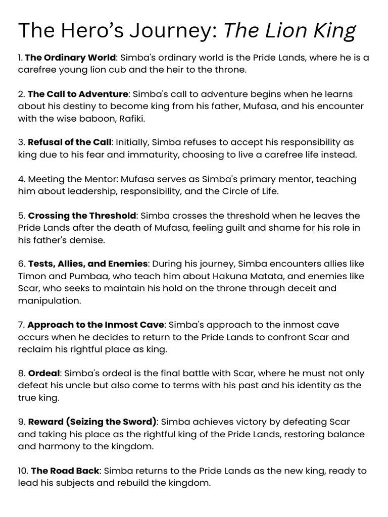 The Hero's Journey The Lion King | PDF
