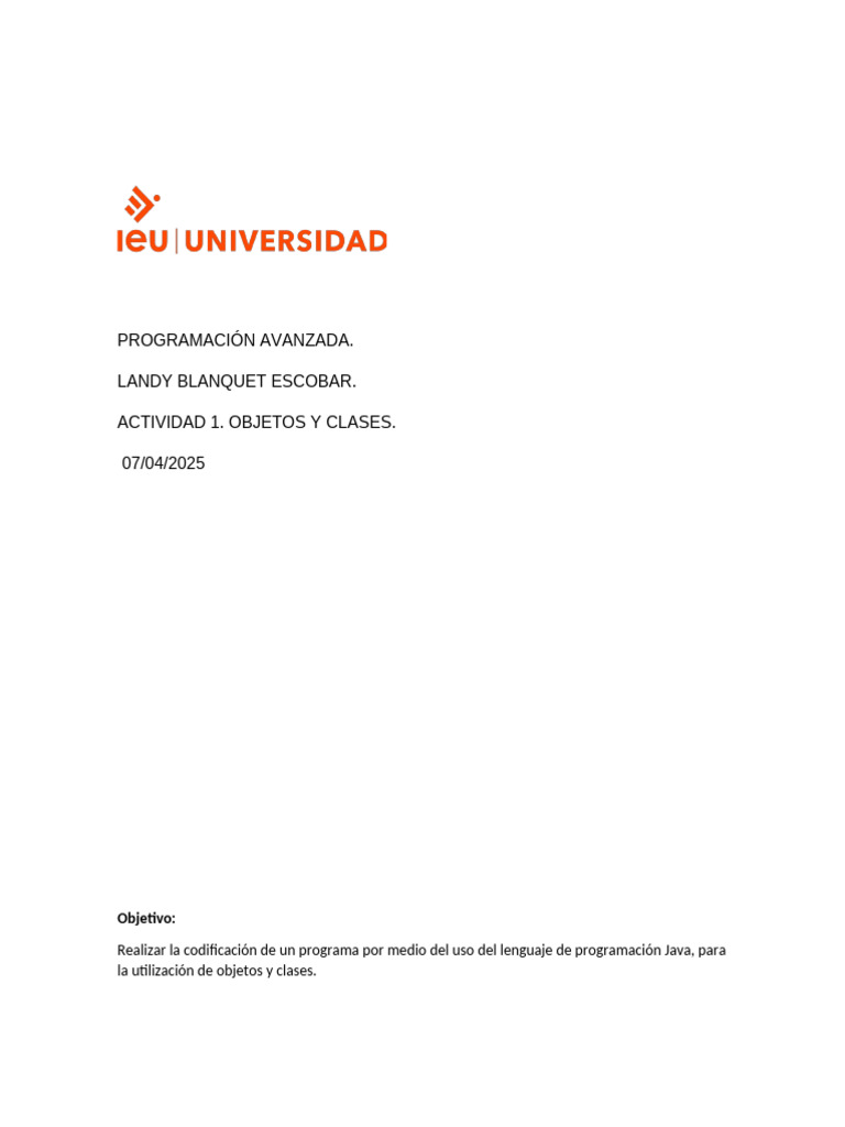 Act 1 Poo | PDF | Programación orientada a objetos | Objeto (informática)