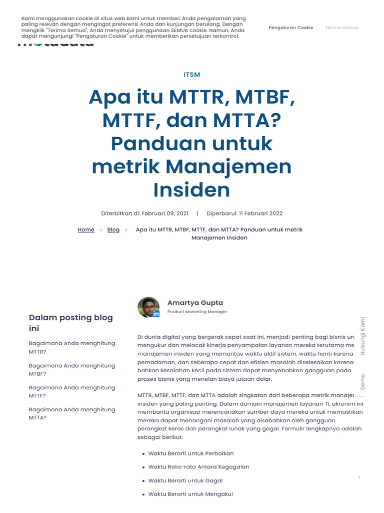 Metrik Manajemen Insiden Teratas - Panduan Untuk MTTR, MTBF, MTTF, Dan MTTA | PDF