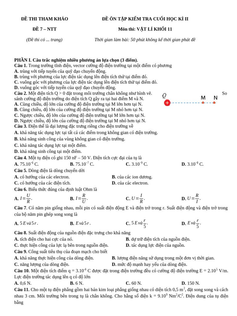 ĐỀ 7 CK2 LÝ 11 FORM 2025 TT 7791 | PDF