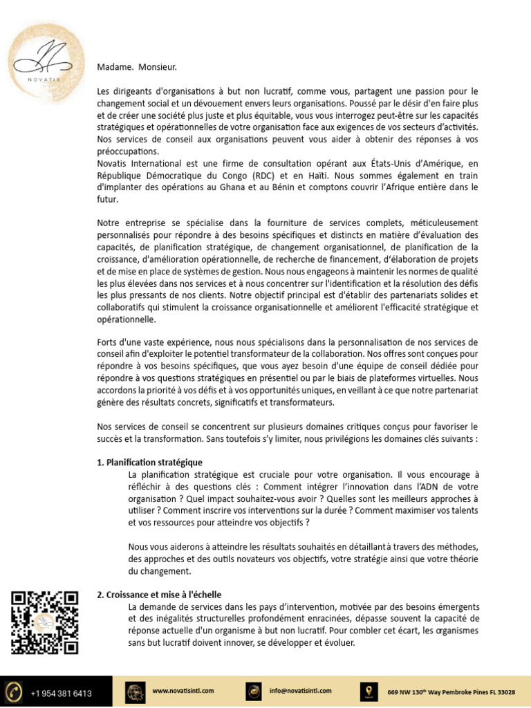 Services de Conseil pour ONG Novatis | PDF | Gestion des ressources ...