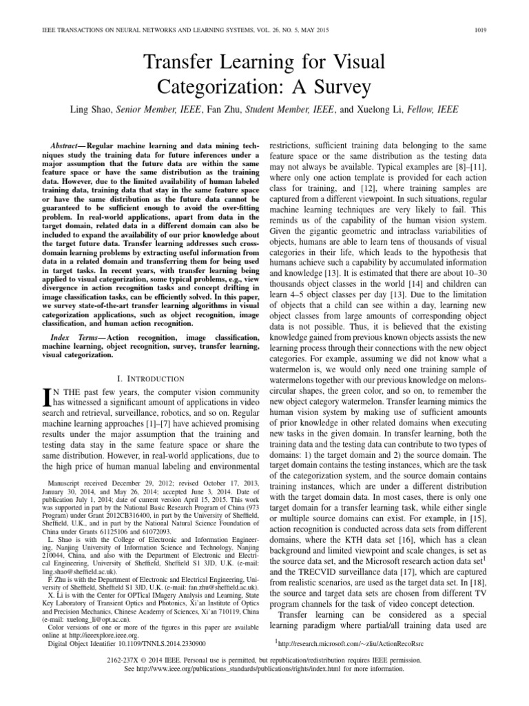 Transfer Learning For Visual Categorization A Survey | PDF | Support Vector Machine | Machine ...