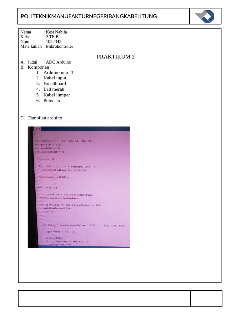 Kesi Nabila Tugas 2 Adc Mikro | PDF