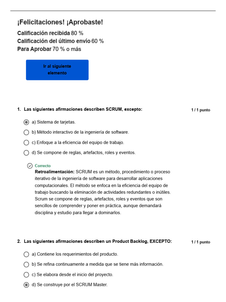 Evaluaci N Del Tema 2 Coursera60 PDF | PDF | Scrum (desarrollo de software) | Ingeniería de software