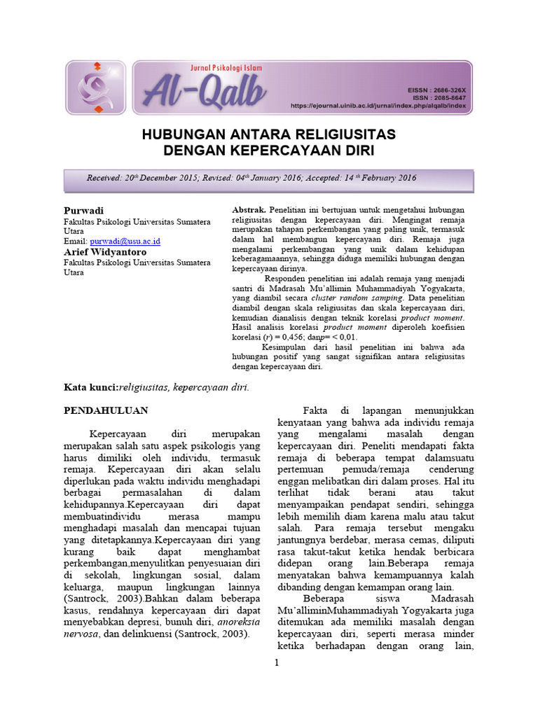 Religiusitas Dan Kepercayaan Diri | PDF
