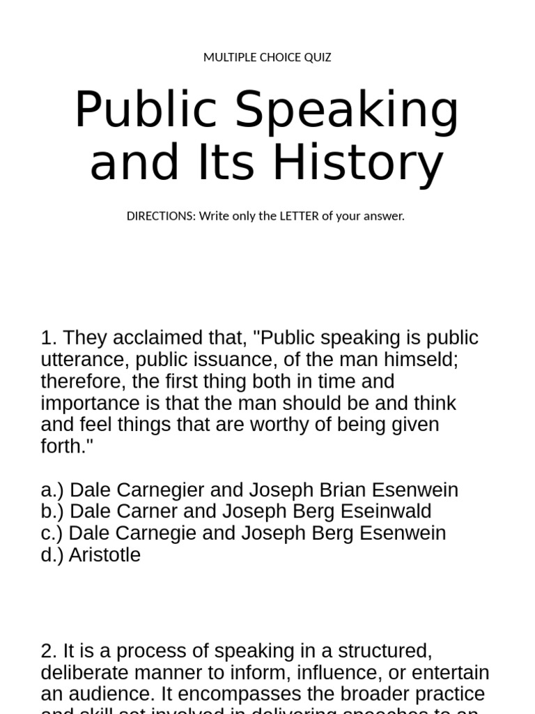 Public Speaking and Its History QA | PDF | Public Speaking | Human ...